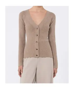 Max Mara Ribbed V-neck Cardigan - Sand