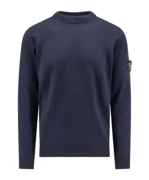 Stone Island Logo Patch Crewneck Jumper - Blue