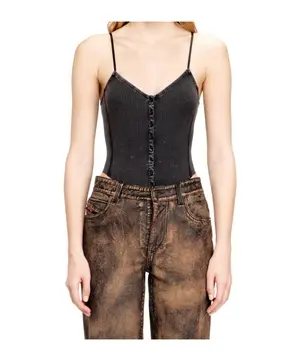 DIESEL® Ribbed Jersey Thong Bodysuit - Dark Grey