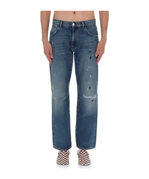 AMISH SUPPLIES James Distressed Straight-leg Jeans - Blue