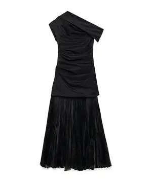 Simkhai Ammalie Draped Pleated Skirt Taffeta Dress - Black