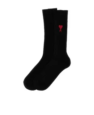 AMI Paris Logo Embroidered Ribbed 3-pack Socks