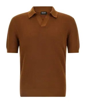Zegna Open Collar Knitted Polo Shirt