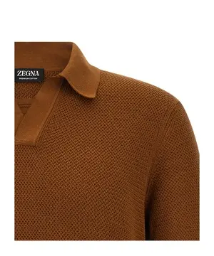 Zegna Open Collar Knitted Polo Shirt