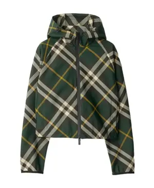 Burberry Check-pattern Zip-up Hooded Cropped Jacket - Black