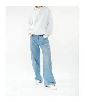 ICON DENIM LOS ANGELES Poppy Wide Leg Distressed Jeans