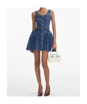 SELF-PORTRAIT Flared Denim Mini Dress