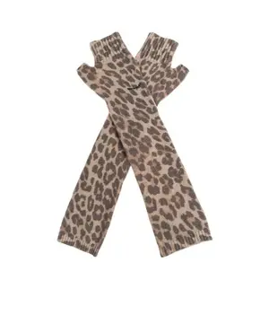 GANNI Printed Wool Knit Fingerless Warmers - Nude