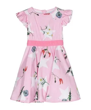 Monnalisa Floral Printed Star Poplin Dress