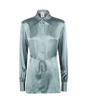 SEMICOUTURE Long Sleeve Tie-waist Shirt - Gray