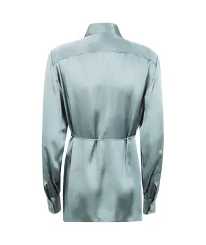SEMICOUTURE Long Sleeve Tie-waist Shirt - Gray