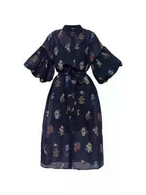 Munthe Embroidered Midi Dress - Blue