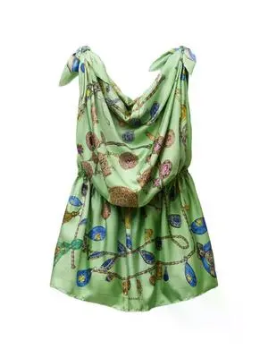 Versace Printed Silk Twill Mini Dress - Green