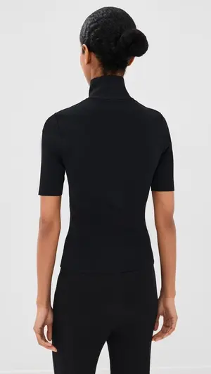 COURREGES Zipped Mockneck Knit Top - Black