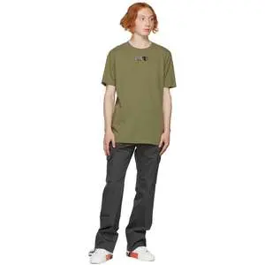 Off-White Logo Printing Round Neck Short Sleeve Ordinary Version Green