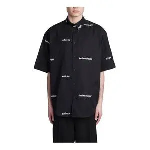 Balenciaga All Over Logo Short Sleeve Shirt 'black White - Black/white