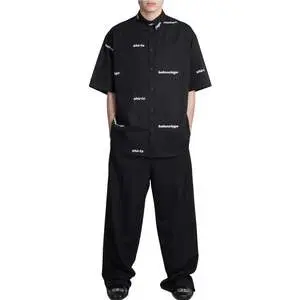 Balenciaga All Over Logo Short Sleeve Shirt 'black White