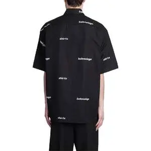 Balenciaga All Over Logo Short Sleeve Shirt 'black White