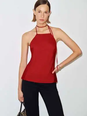 REFORMATION Suzette Silk Twill Halter Top - Red