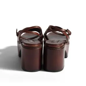 Miu Miu Leather Platform Sandals - Coffee