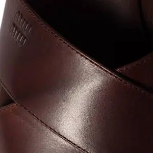 Miu Miu Leather Platform Sandals - Coffee