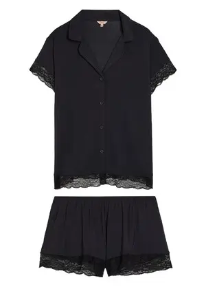 Eberjey Malou Lace-trim Jersey Pyjama Set - Black