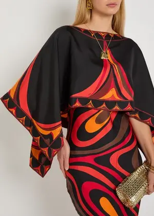 Emilio Pucci Printed Cape-effect Silk Maxi Dress