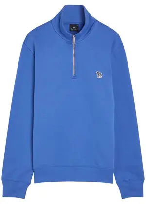 Paul Smith Appliquéd Half-zip Cotton Sweatshirt - Blue