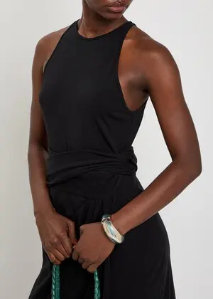 Another Tomorrow Sarong-effect Jersey Midi Dress