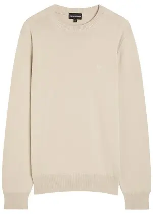 Emporio Armani Logo Embroidered Cotton-knit Jumper