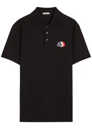 Moncler Logo-appliquéd Piqué Cotton Polo Shirt - Black
