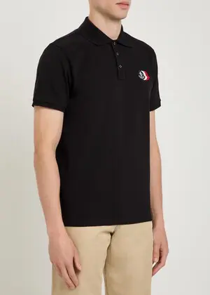 Moncler Logo-appliquéd Piqué Cotton Polo Shirt - Black