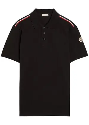 Moncler Logo-appliquéd Piqué Cotton Polo Shirt - Black