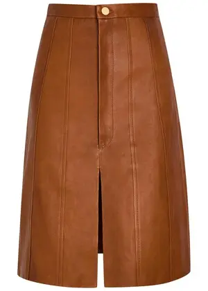 SKIIM Alexandra Corset-effect Leather Knee-length Skirt - Brown