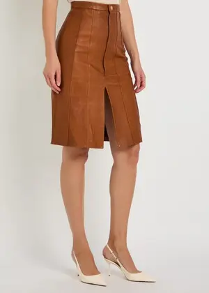 SKIIM Alexandra Corset-effect Leather Knee-length Skirt