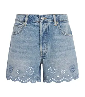 FRAME Long Hang Eyelet Denim Shorts - Blue