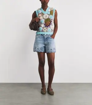 FRAME Long Hang Eyelet Denim Shorts