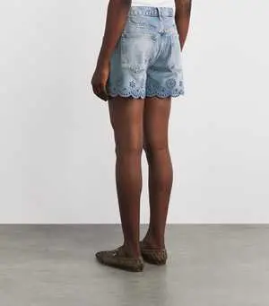 FRAME Long Hang Eyelet Denim Shorts