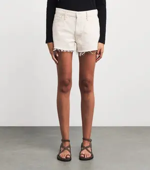 MOTHER Dodger Frayed Denim Shorts - White