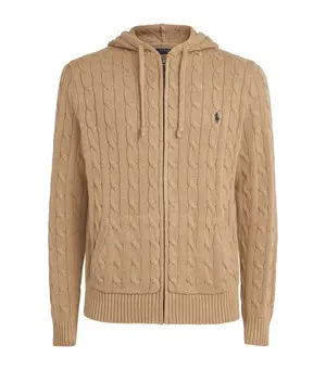 Polo Ralph Lauren Cotton Cable-knit Full-zip Hoodie - Brown