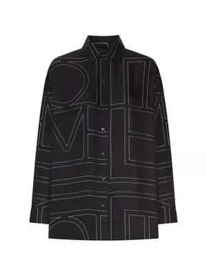 TOTEME Monogram Embroidered Silk Shirt - Black