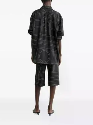 TOTEME Monogram-embroidered Silk Shirt - Black