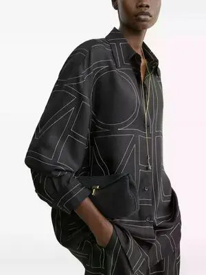 TOTEME Monogram-embroidered Silk Shirt - Black