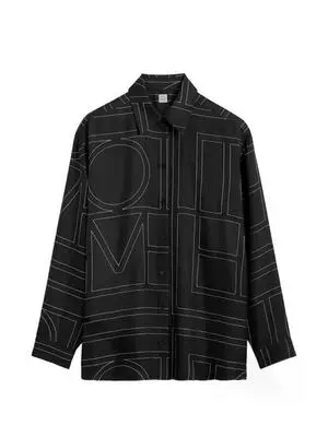 TOTEME Monogram-embroidered Silk Shirt - Black