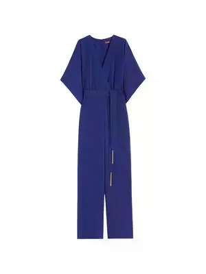 Max Mara V-neck Jumpsuit With Kimono Sleeves And Tassel Detail - Blue