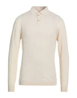 WOOL & CO Long Sleeve Merino Wool Polo Sweater - Ivory