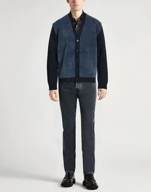 DANIELE FIESOLI Merino Wool And Polyamide Cardigan With Leather Accents