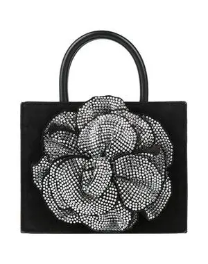 Mach & Mach Handbag Leather With Floral Appliqués And Crystals - Black