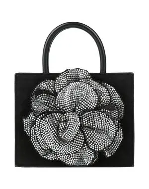 Mach & Mach Handbag Leather With Floral Appliqués And Crystals - Black