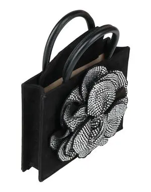 Mach & Mach Handbag Leather With Floral Appliqués And Crystals - Black